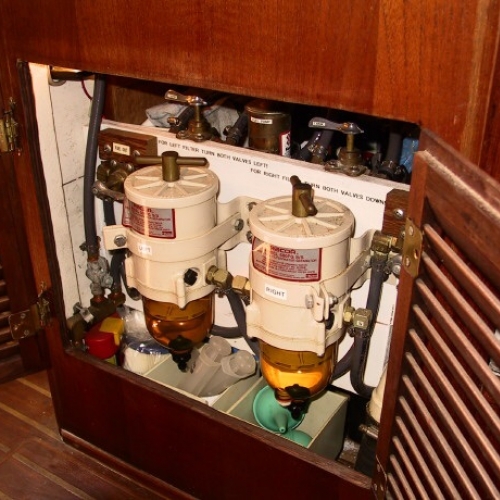Dual Racor fuel filter under galley sink | Morgan 38 Sailboat Forum